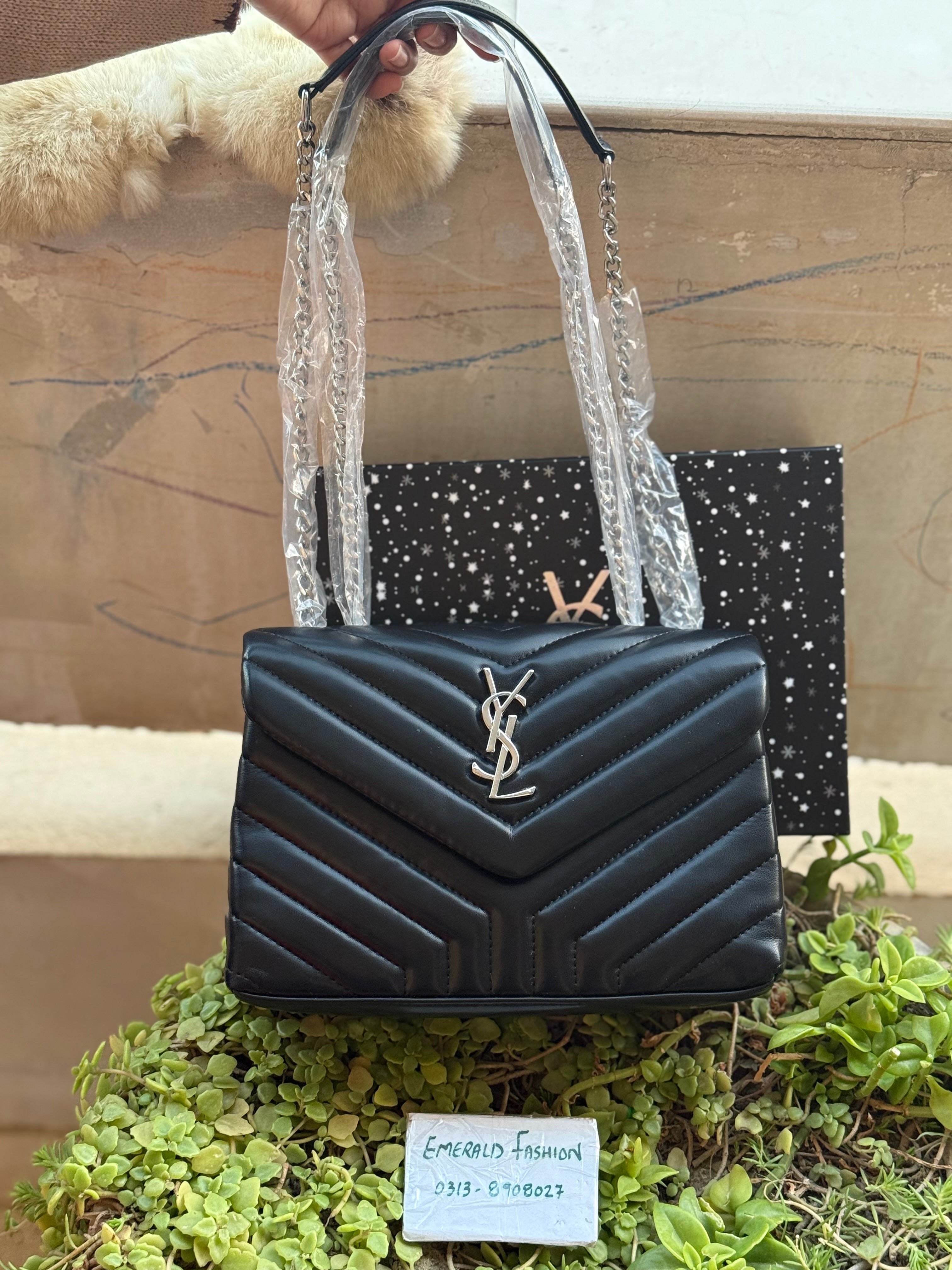 YSL Loulou Shoulder Bag-Black With Silver-With Box – Bags Factory by ...